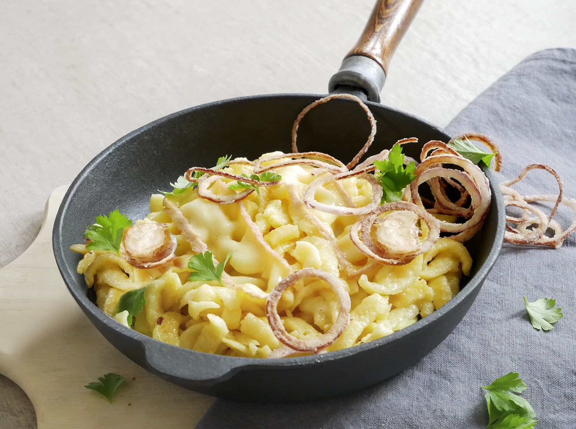 Pan-fried Spätzle with Époisses and Fried Onions - Germain